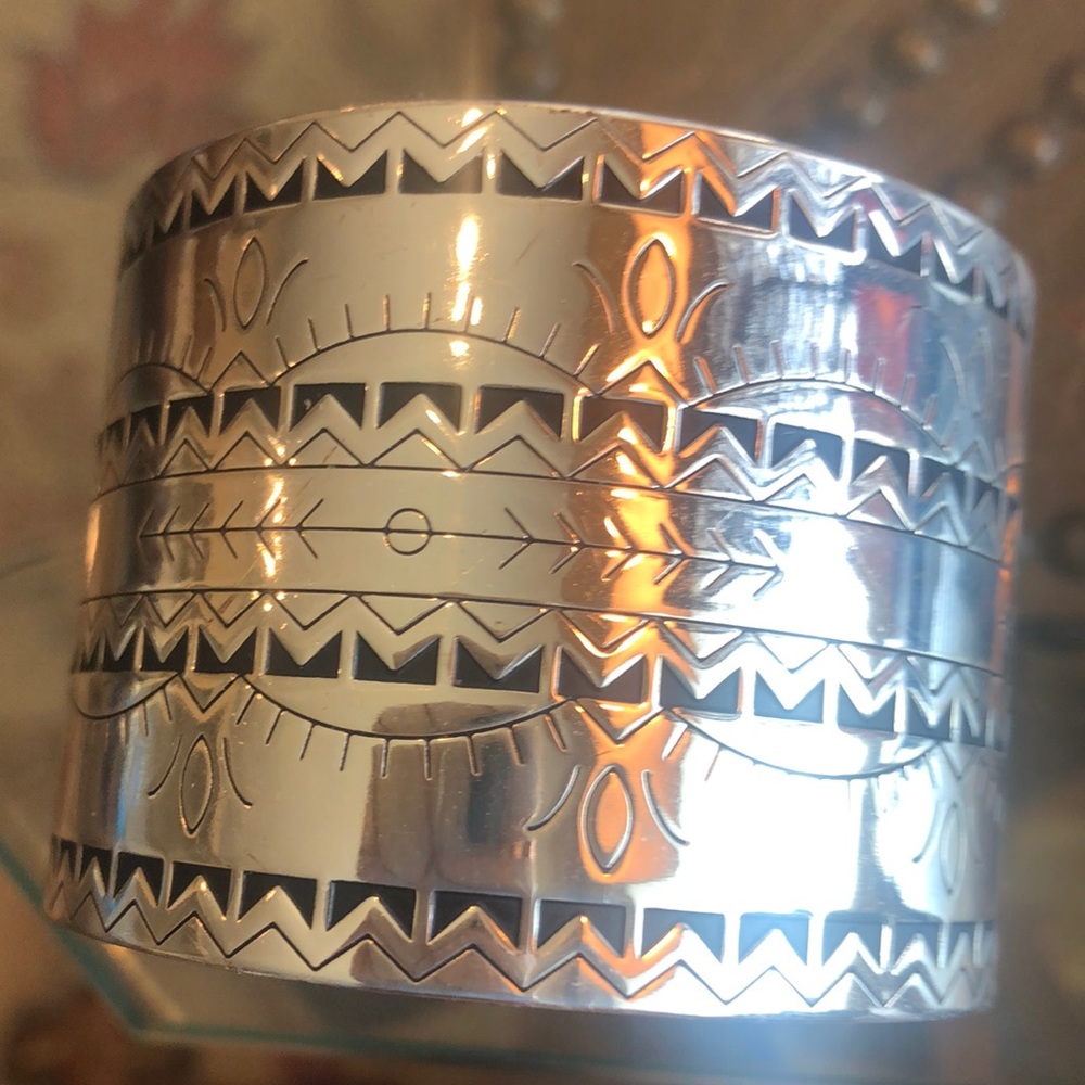 Brighton Silver Cuff Bracelet. Aztec/Native Inspired. - Gem